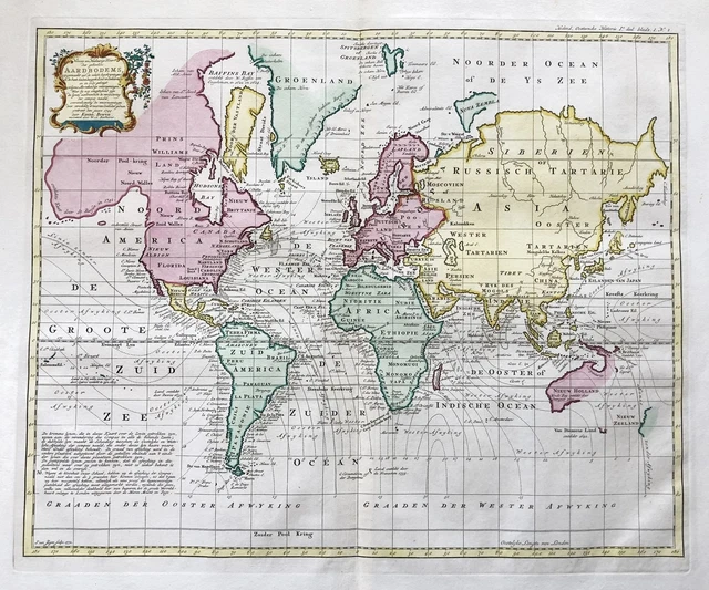 WORLD MAP CARTE Du Monde Mappemonde Bachiene Engraving Gravure sur ...
