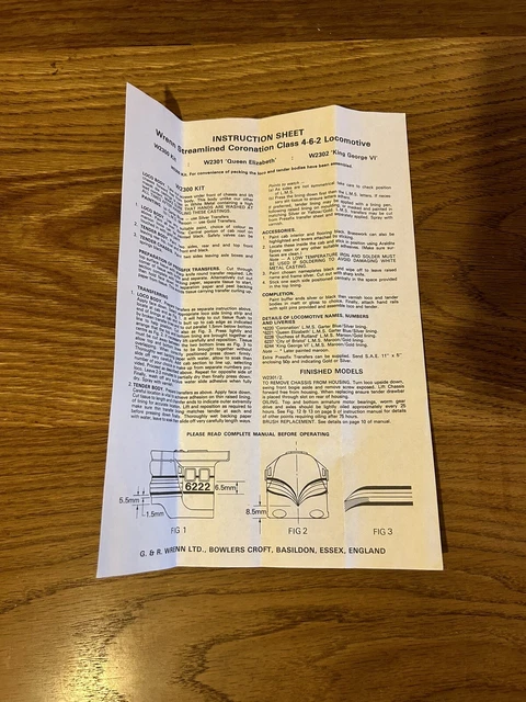 V RARE WRENN A4 Size Coronation Instruction Sheet £40.00 - PicClick UK