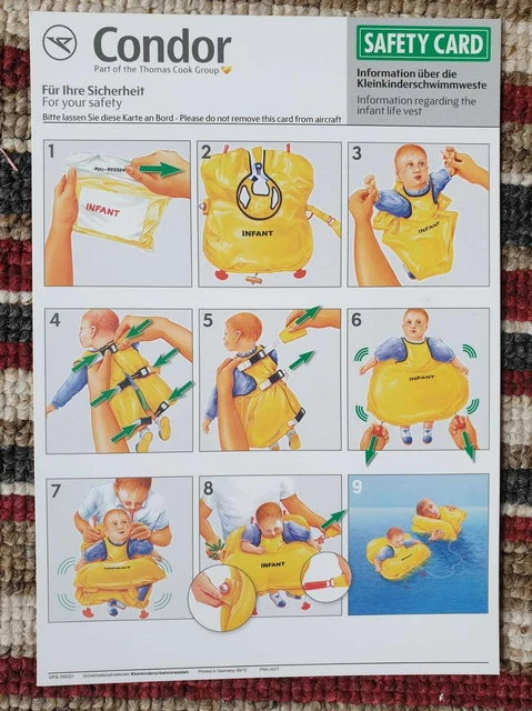 CONDOR AIRLINES INFANT Flotation Device Safety Card £3.84 - PicClick UK