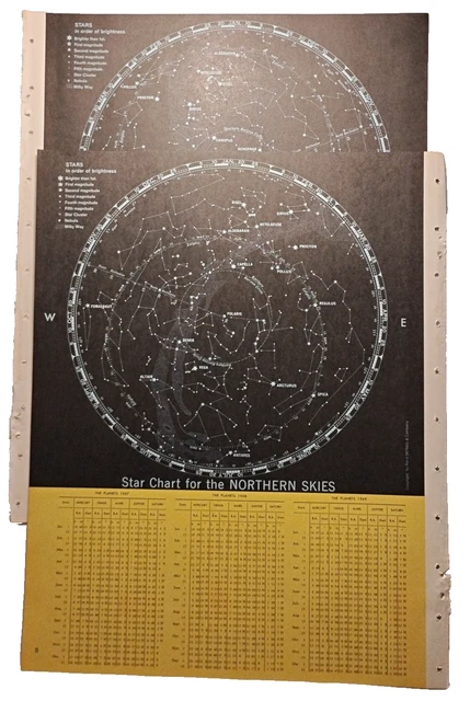 VINTAGE STAR CHARTS Atlas Map from a 1967 Mid-Century Modern World Book ...