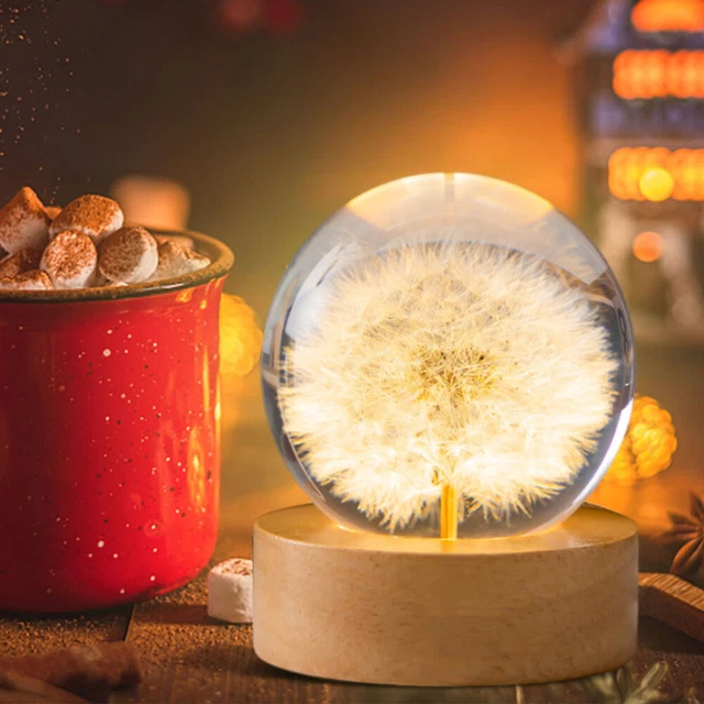 FLOWER CRYSTAL BALL Night Light Durable with Woodern Base Round Ball ...
