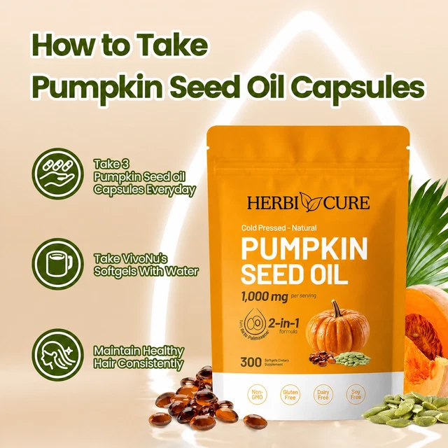 HERBICURE NATURAL PUMPKIN Seed Oil and Saw Palmetto Soft Capsules ...