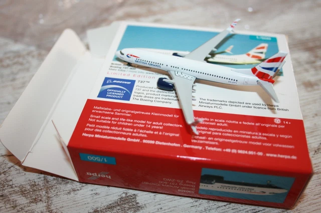 BOEING 737-800 BRITISH Airways ZS-ZWG échelle 1/500 Herpa Wings N ...