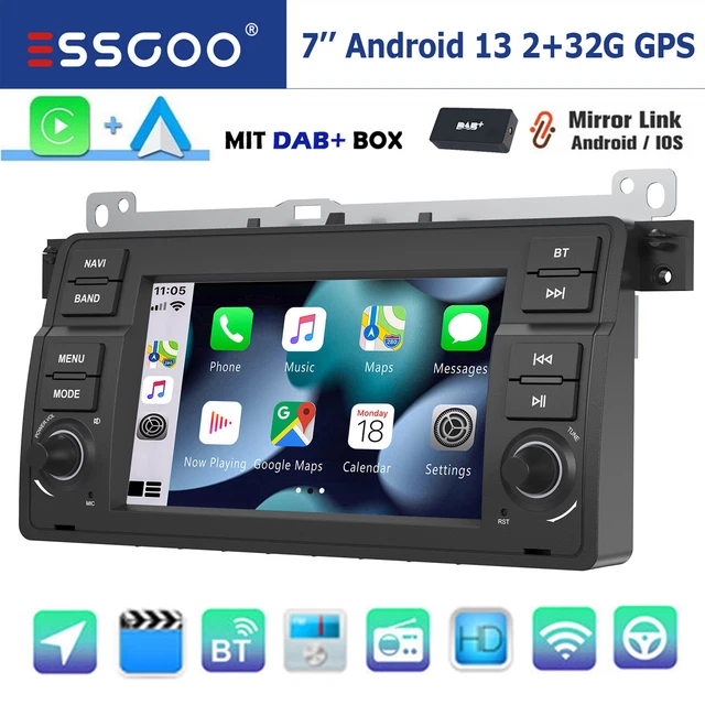 DAB+ CARPLAY AUTORADIO Android 13 GPS BT RDS WIFI Pour BMW Série 3 E46 318 320 325 M3 EUR 191,59 ...
