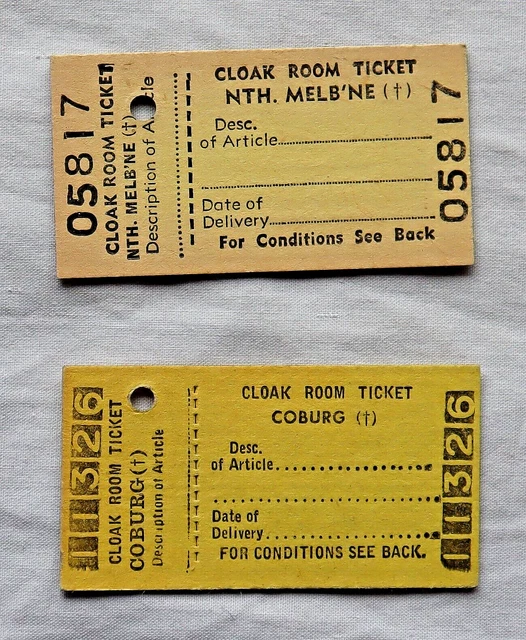 &VICTORIAN RAILWAYS EDMONDSON Cloak Room Tickets , Two (2) Of " . $3.75 ...
