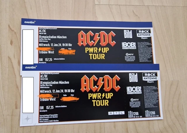AC/DC KARTEN 2 x München 12.06.2024, Sitzplatz, Tribüne West, überdacht ...