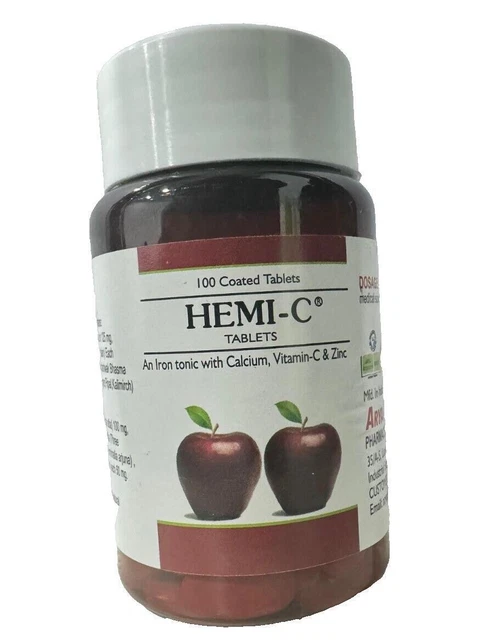 HEMI-C (100 CATED Tablets) Iron Tonic With Calcium & Vitamin-C , 100% ...