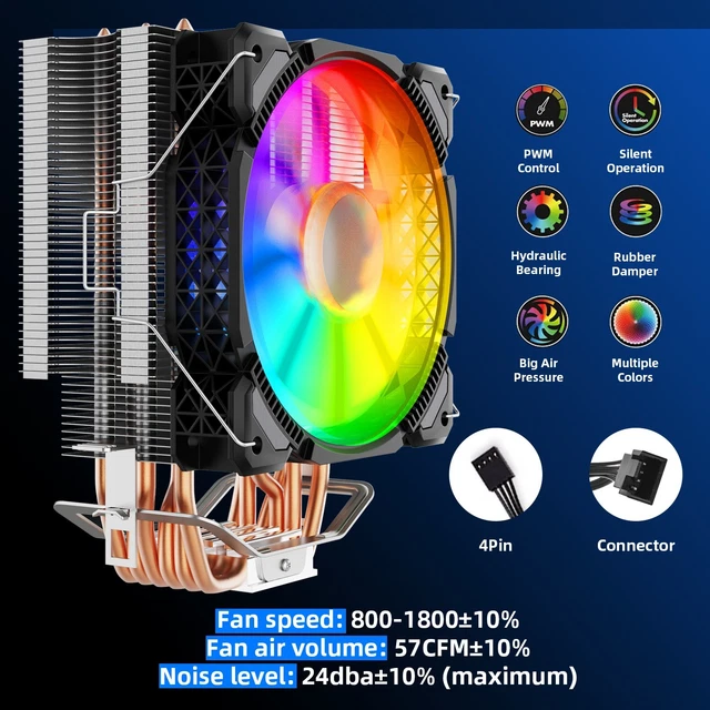 CPU AIR COOLER PC Heatsink 120mm PWM ARGB CPU Cooling Fan For AMD Intel ...