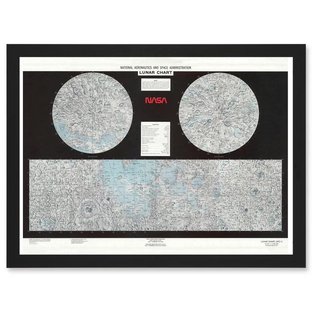 SPACE NASA 1979 Lunar Chart Moon Map Data Diagram Framed A3 Wall Art ...