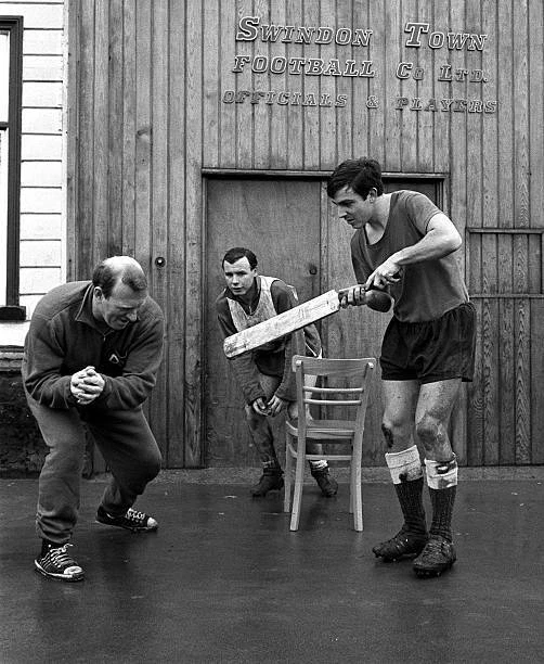 1968 SWINDON TOWN'S Don Rogers bats with Manager Danny Williams an- Old ...