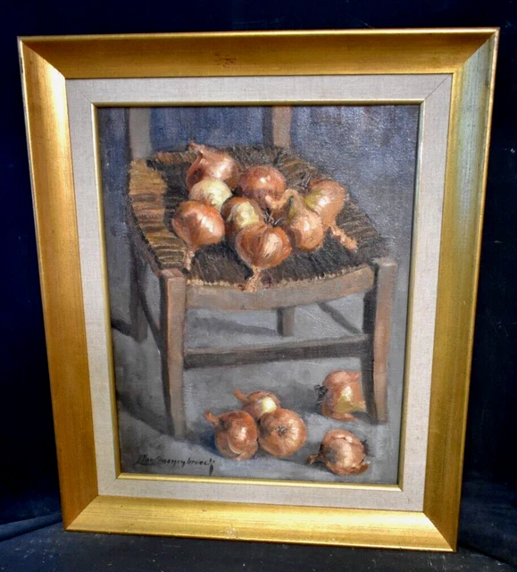 TABLEAU ANCIEN HUILE Nature morte aux oignons signé XXème EUR 179,00 - PicClick FR