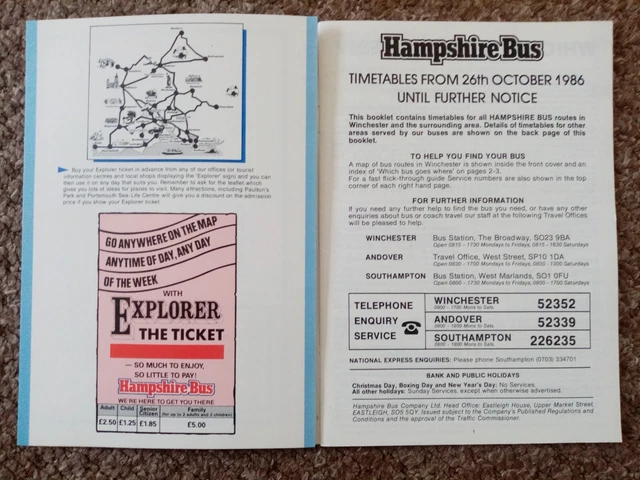 HAMPSHIRE BUS 1986 Bus Timetable & Route Map - Winchester Area Services ...