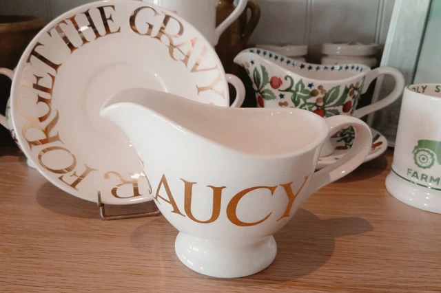 EMMA BRIDGEWATER GOLD TOAST 22ct GRAVY JUG & SAUCER.Excellent Brand New ...