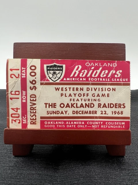 TICKET VINTAGE OAKLAND Raiders AFL Western Division Playoff Stub 1968 ...