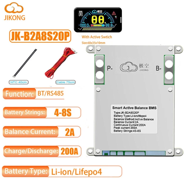 JK SMART BMS 4S-8S 200A LiFePo4 Li-Ion Battery 2A Active Balance +LCD ...
