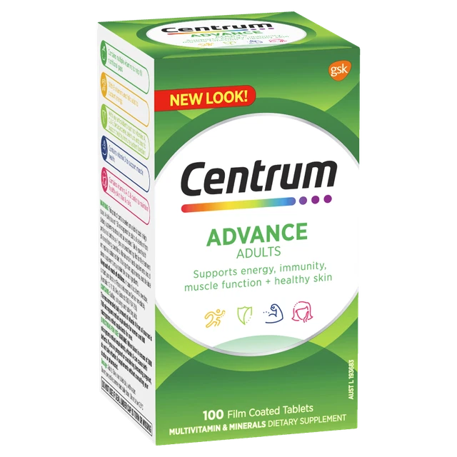 CENTRUM ADVANCE ADULTS 100 Tablets Multivitamin Dietary Supplement A to ...