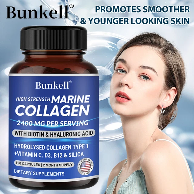 HYDROLISED MARINE COLLAGEN Capsules 2400mg Type 1 Pure Max Strength ...