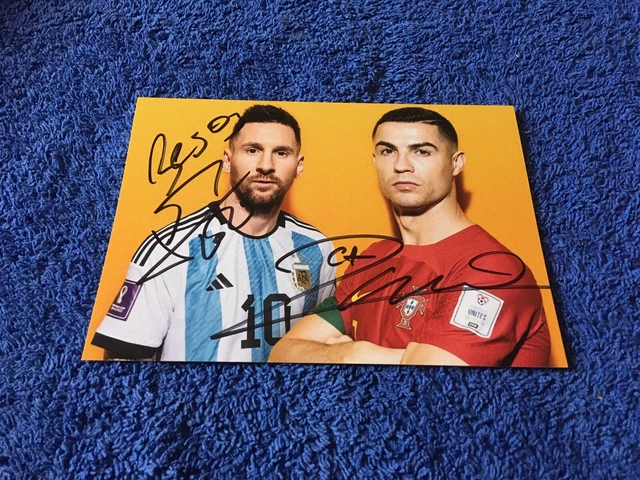 PHOTO CARTONNEE DEDICACE Autograph Format A6 Lionel Messi Cristiano ...