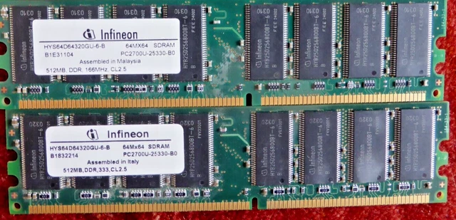 2 X INFINEON 512 MB Ram HYS64D64320GU-6-B - DDR1 - PC2700U EUR 5,00 ...