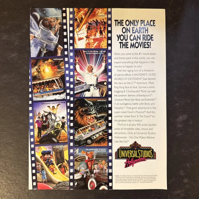 1993 • UNIVERSAL STUDIOS HOLLYWOOD Magazine Print AD • 8 x 11 1990s ...