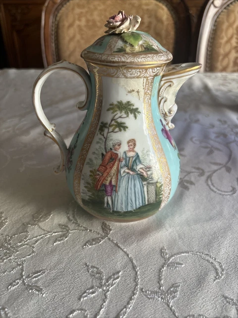 THÉIÈRE MEISSEN EN Verre Doré Et Peint Polychrome À Fond Bleu Pâle EUR 250,00 - PicClick FR