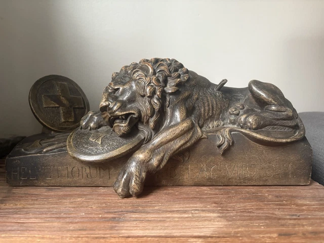 GRAND LION DE Lucerne Xix Bois Sculpte Style Foret Noire Suisse Lukas ...