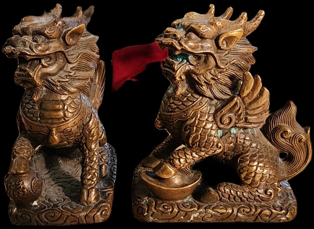 OLD CHINA KYLIN Kirin Chi-Lin Kilin Qilin Unicorn Statue Pair Signed £ ...