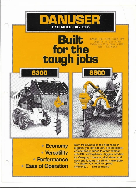 ORIGINAL DANUSER 8300 8800 Hydraulic Digger Sales Brochure Spec Sheet ...