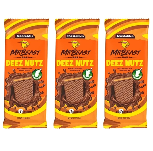 MRBEAST FEASTABLES CORPSE Deez Nutz Milk Mr Beast Chocolate Bar [3-Pack ...