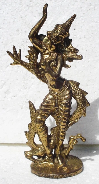 STATUA STATUETTA ASIATICA Divinita’ Drago Scultura Vecchio Ottone A ...