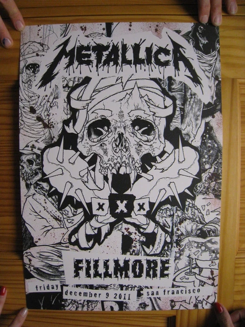 AFFICHE METALLICA FILLMORE Déc 2011 San Francisco Noir Blanc Crâne EUR ...
