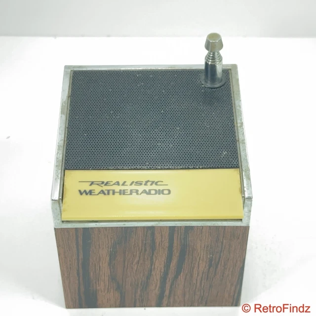 VINTAGE MCM REALISTIC Radio Shack Weather Radio Cube Faux Rosewood 12 ...