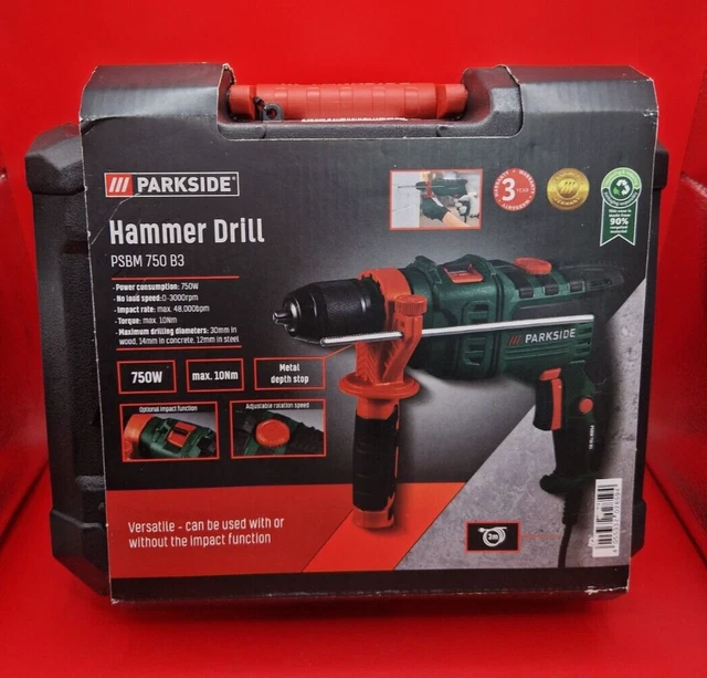 PARKSIDE IMPACT HAMMER Drill 750W 3000RPM 10Nm Torque PSBM 750 B3 £42. ...