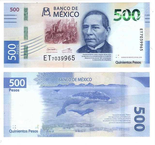 MEXICO 500 PESOS UNC Banknote (2019) P-133 Prefix ET Paper Money $54.99 ...