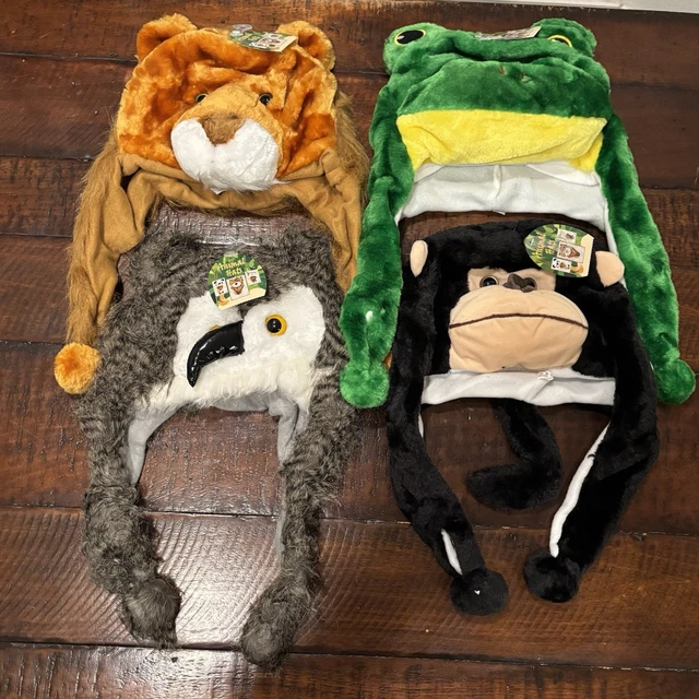 ANIMAL PLUSH HATS Wildlife Costume Hat With Ears Lion Owl Frog Monkey ...