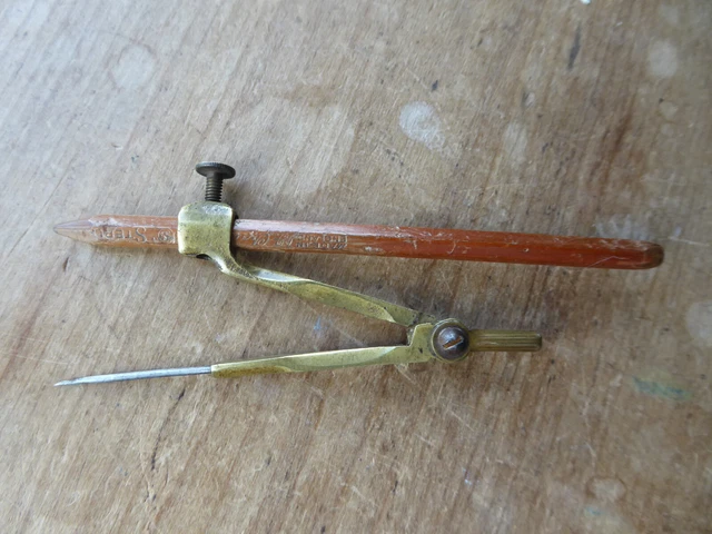 UNUSUAL ANTIQUE BRASS DRAWING COMPASS for Pencil 11cm Tall Technical ...