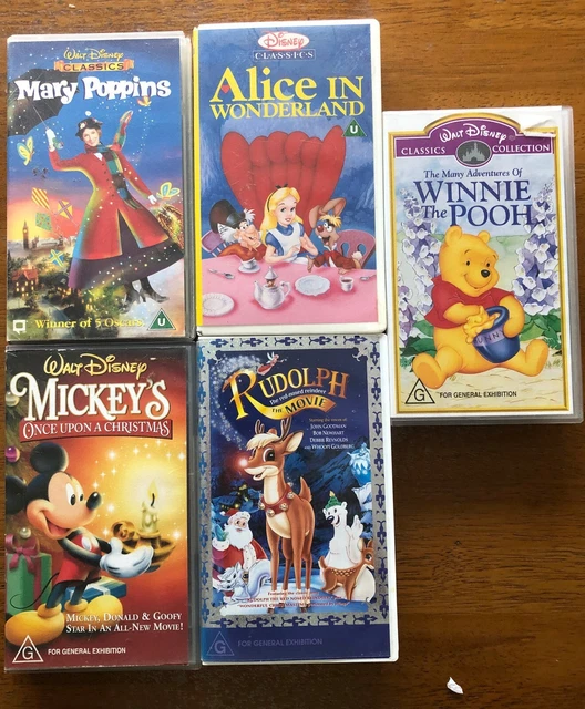 5 DISNEY CLASSIC VHS Mickey, Mary Poppins, Alice in wonderland, Rudolph ...