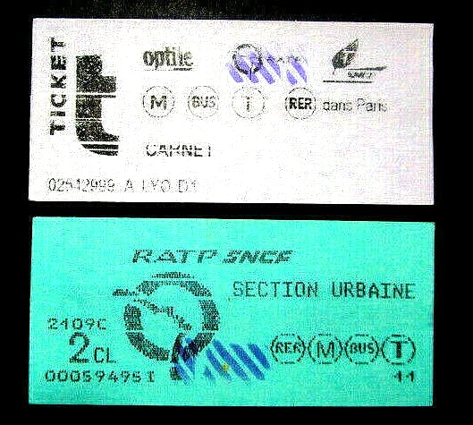 2 TICKETS SNCF - RATP Métro - bus - rer - T - section Urbaine - PARIS ...