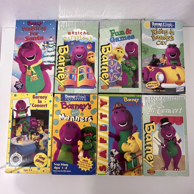 BARNEY VHS LOT of 8, Fun & Games, In Concert, Manners, Musical, Safety ...