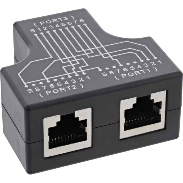 3X INLINE CAT.5E STP T-Adapter (Port-Doppler), RJ45 Buchse an 2x RJ45 ...