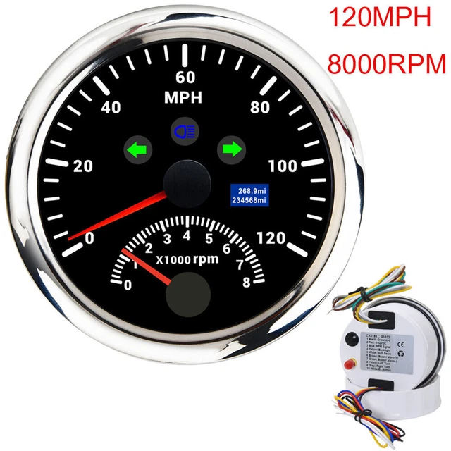85MM WATERPROOF GPS Speedometer Gauge 120MPH 8000RPM Tachometer RED LED ...