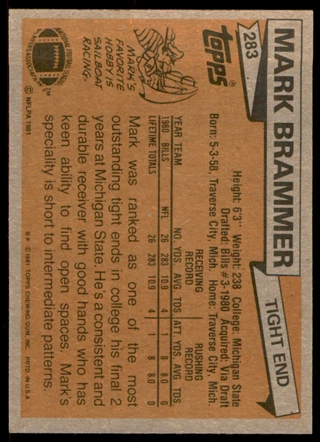 1981 TOPPS MARK Brammer recrue. Buffalo Bills #283 EUR 2,06 - PicClick FR