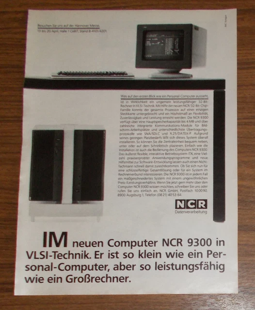 SELTENE WERBUNG NCR 9300 32-Bit-Computer mit VLSI-Technik 1983 EUR 3,99 ...