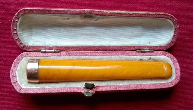 9CT GOLD RIM Amber Cheroot Holder In Original Case London 1903. £30.00 ...