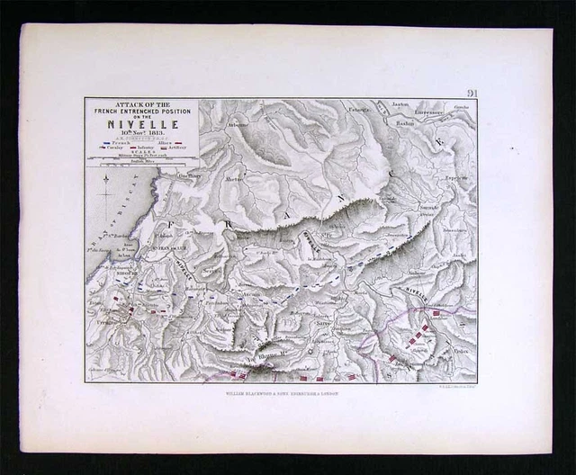 1855 JOHNSTON MILITARY Map Napoleon Battle of Nivelle French ...
