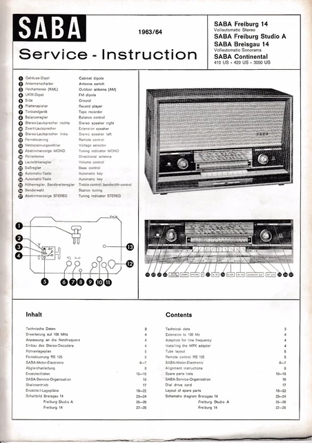 SERVICE MANUEL D'INSTRUCTIONS pour Saba Freiburg 14,Breisgau 14 ...