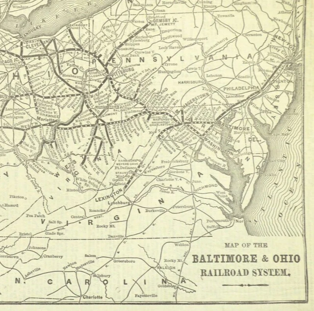 VINTAGE B & O Railroad Map Baltimore and Ohio RR Original Antique ca ...