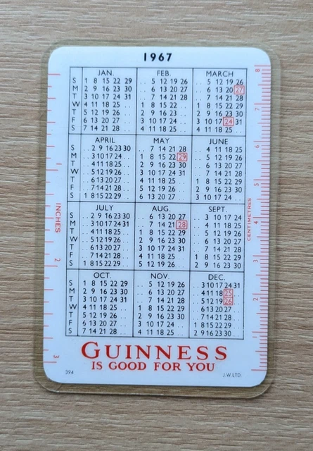 VINTAGE GUINNESS POCKET Laminated Calendar Card 1967 £10.80 - PicClick UK