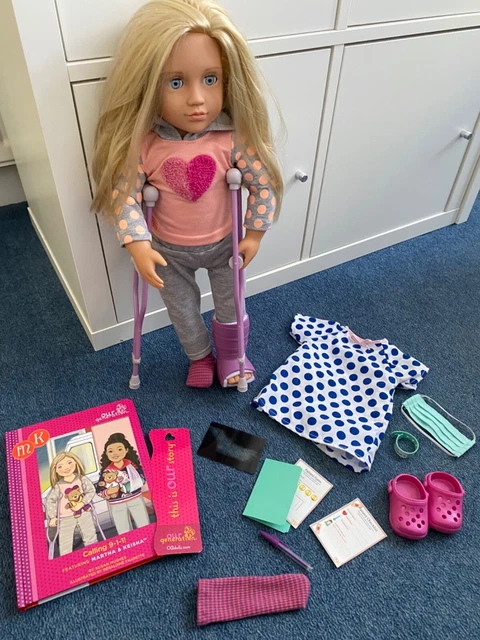 OUR GENERATION DELUX Doll Martha with Leg Cast/Crutches/Book ...