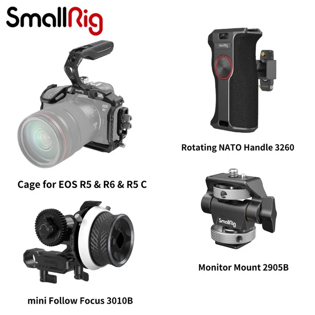 SMALLRIG EOS R5 & R6 Cage Kit w/ Two Handle+mini Follow Focus+Monitor ...